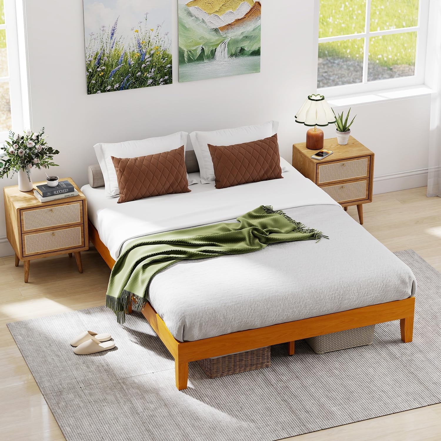 Click here for Fdw Solid Wood Platform Bed Frame Queen Size  Wood... prices