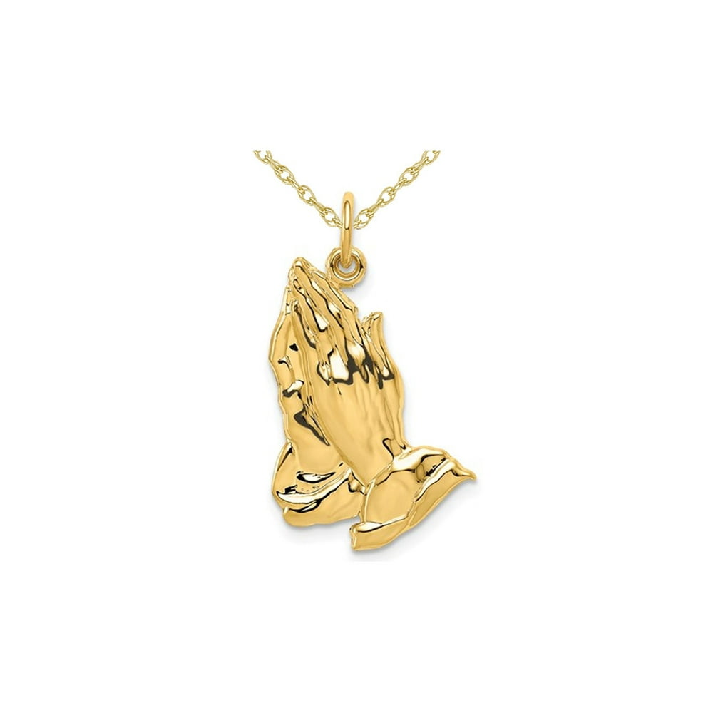 Gem And Harmony - 14K Yellow Gold Praying Hands Pendant Necklace with ...