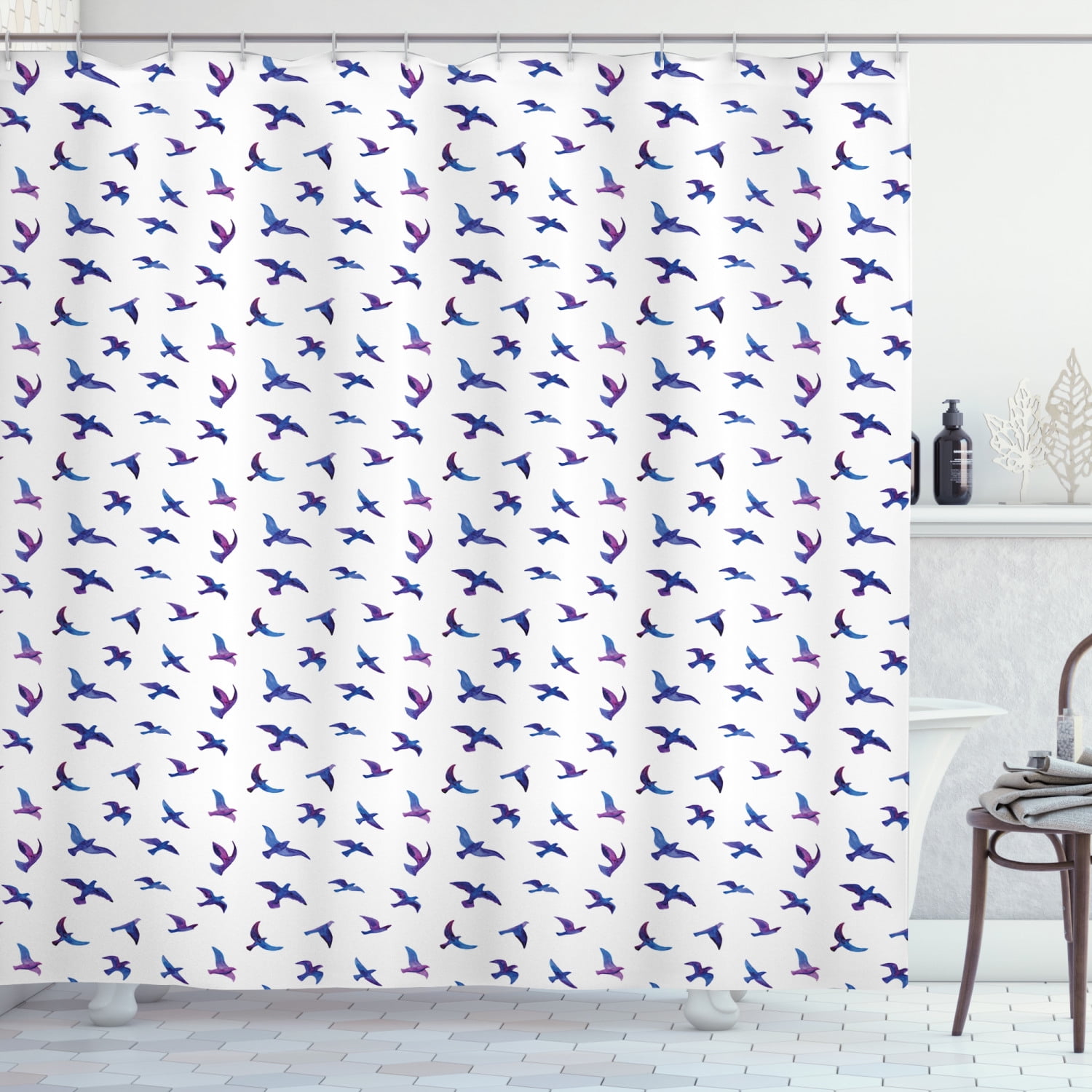 Birds Shower Curtain, Flock of Flying Pigeons and Doves Transitioned ...