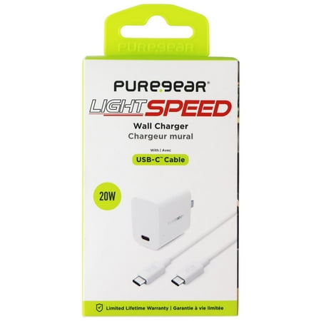 PureGear (20W) LightSpeed USB-C Wall Charger + USB-C 2.0 Cable - White ...