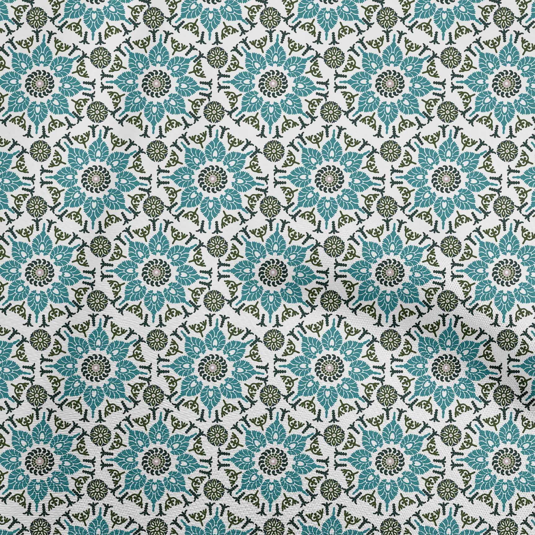 oneOone Cotton Poplin Turquoise Blue Fabric Asian Ornamental Fabric For ...