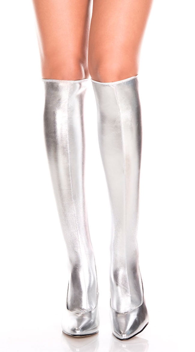Music Legs Wet Look Thigh High Stockings Metallic Thigh Highs