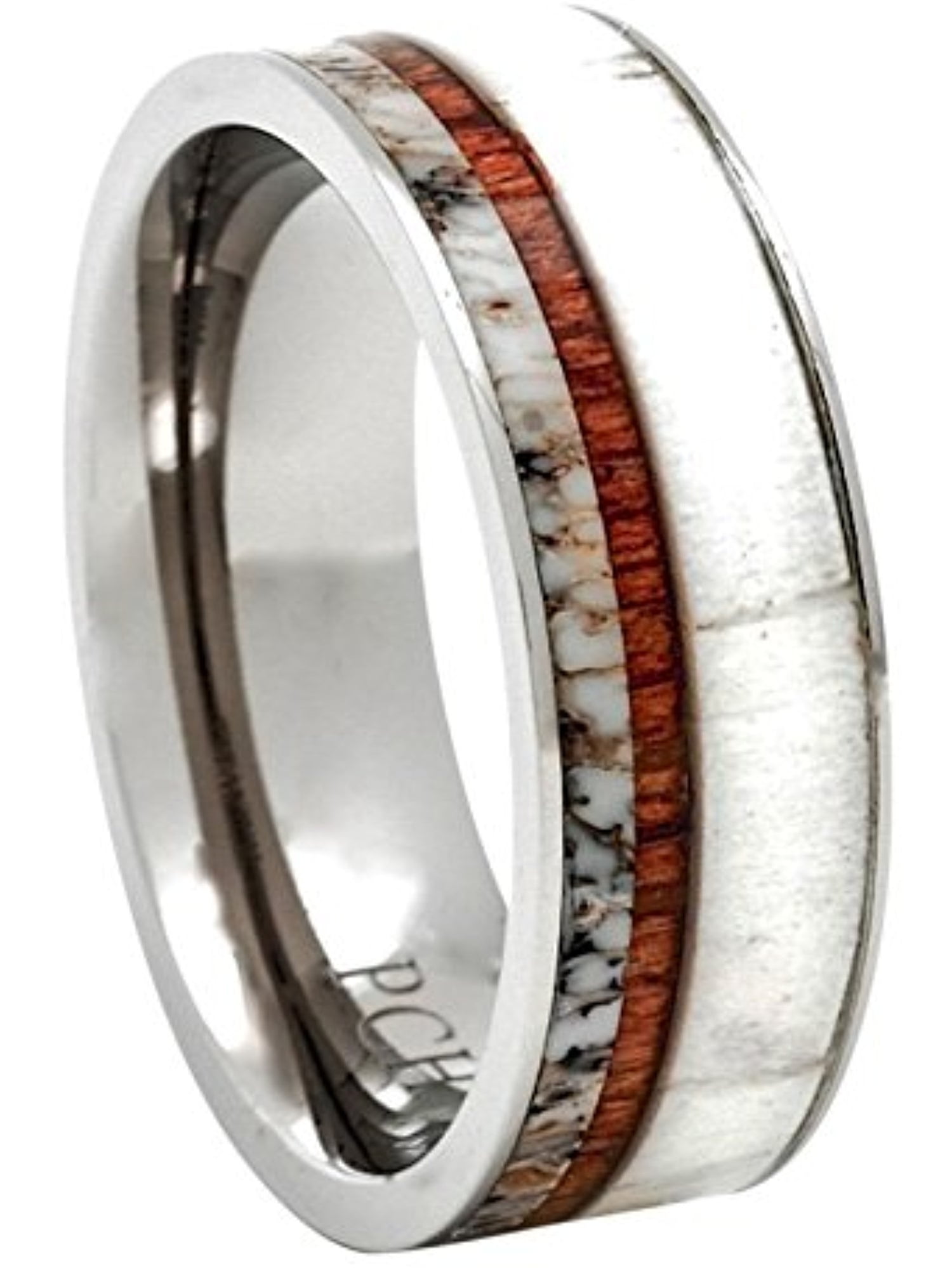 Titanium Deer Antler Ring with Koa Wood Inlay Flat Top 8mm Wedding Band ...