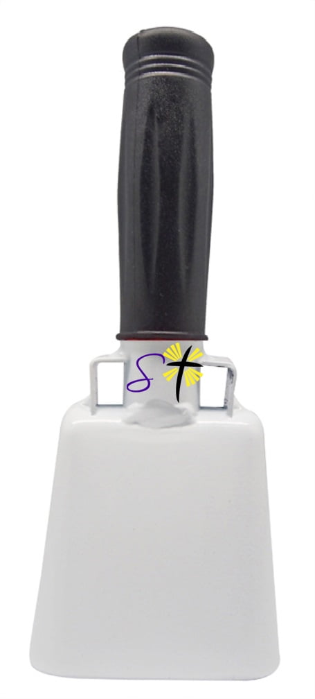 6.1 inch White Bell Black Handle Cowbell with Stick Grip Handle Used ...