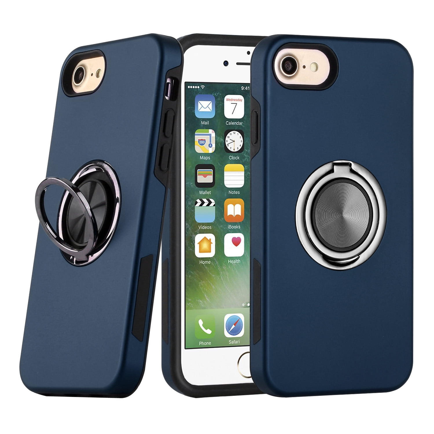 iPhone 7/8/SE2/SE3 Phone Case, Slim Durable Magenetic Ring Kickstand ...