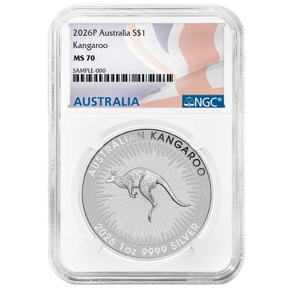 Australia 2026 $1 1-oz Silver Kangaroo NGC MS70 Australian Flag Label ...