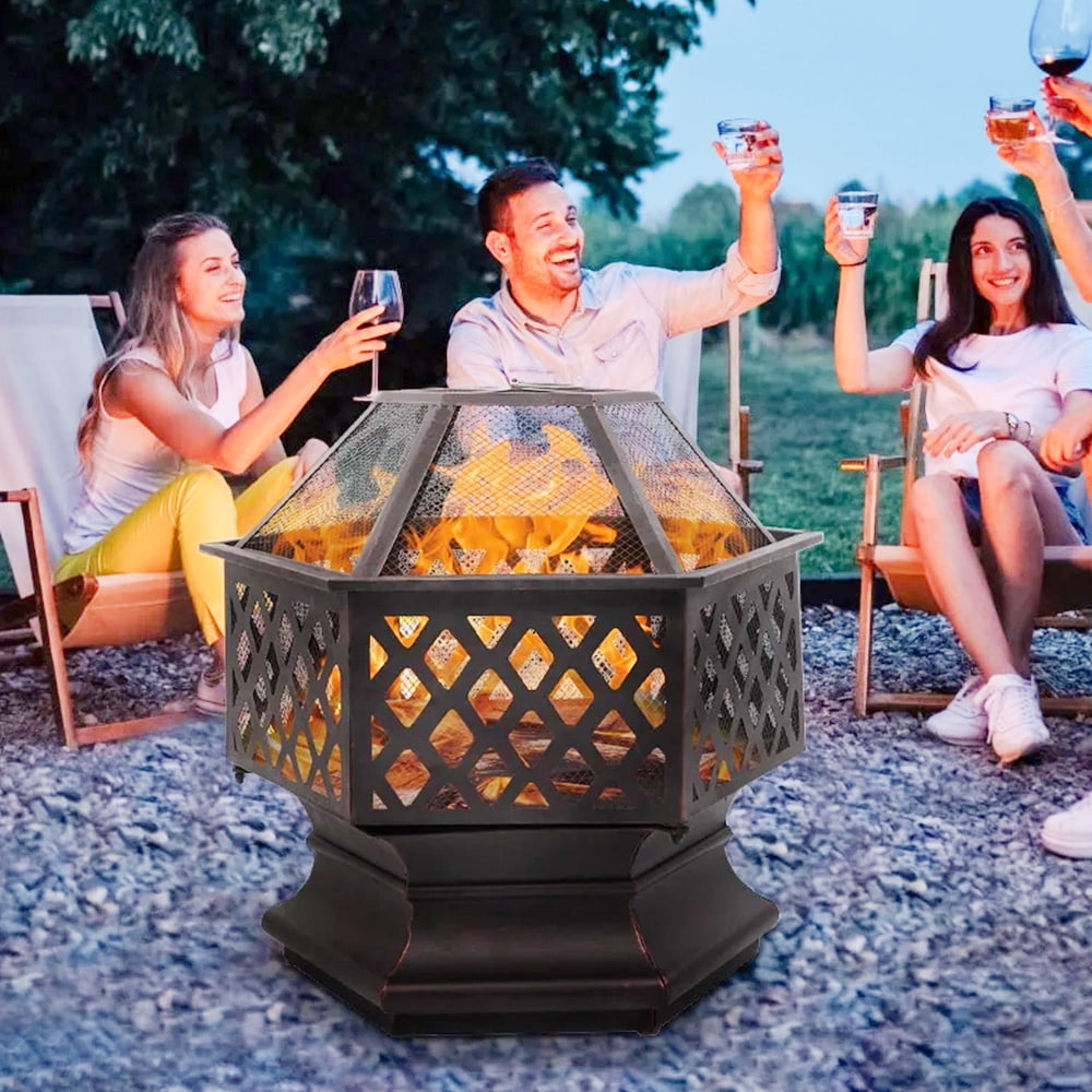 Outdoor Heavy Iron 24" Fire Pit Wood Burning Fireplace Patio Backyard ...