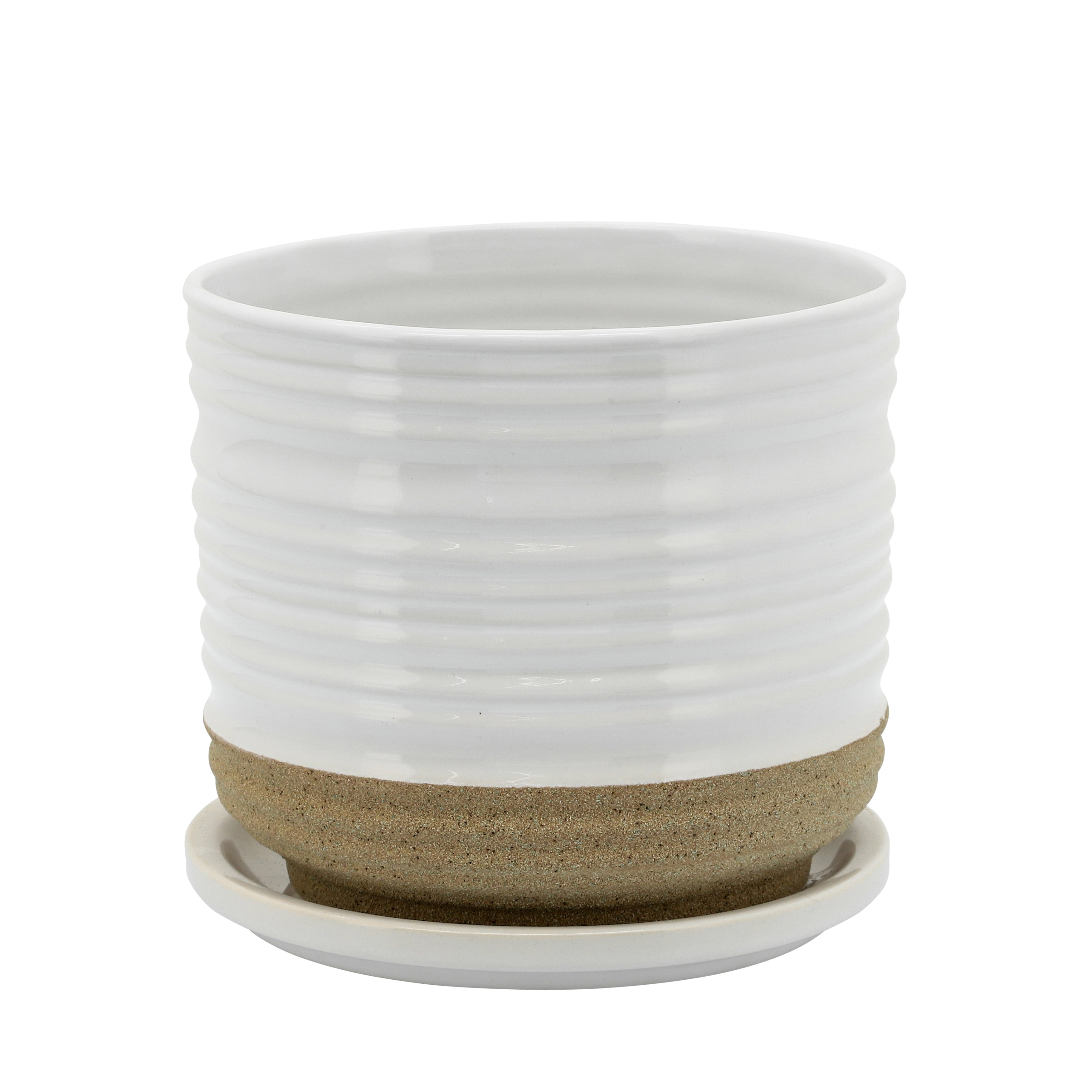 Sagebrook Home Ceramic 6" Textured Planter With Saucer, White, Round ...