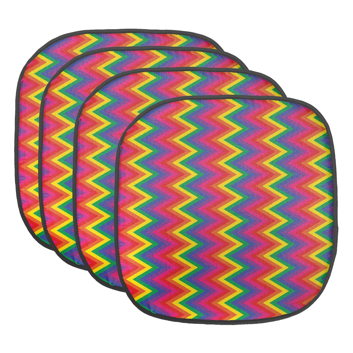 Groovy Chair Seating Cushion Set of 4, Rainbow Zig Zag Vertical Chevron ...
