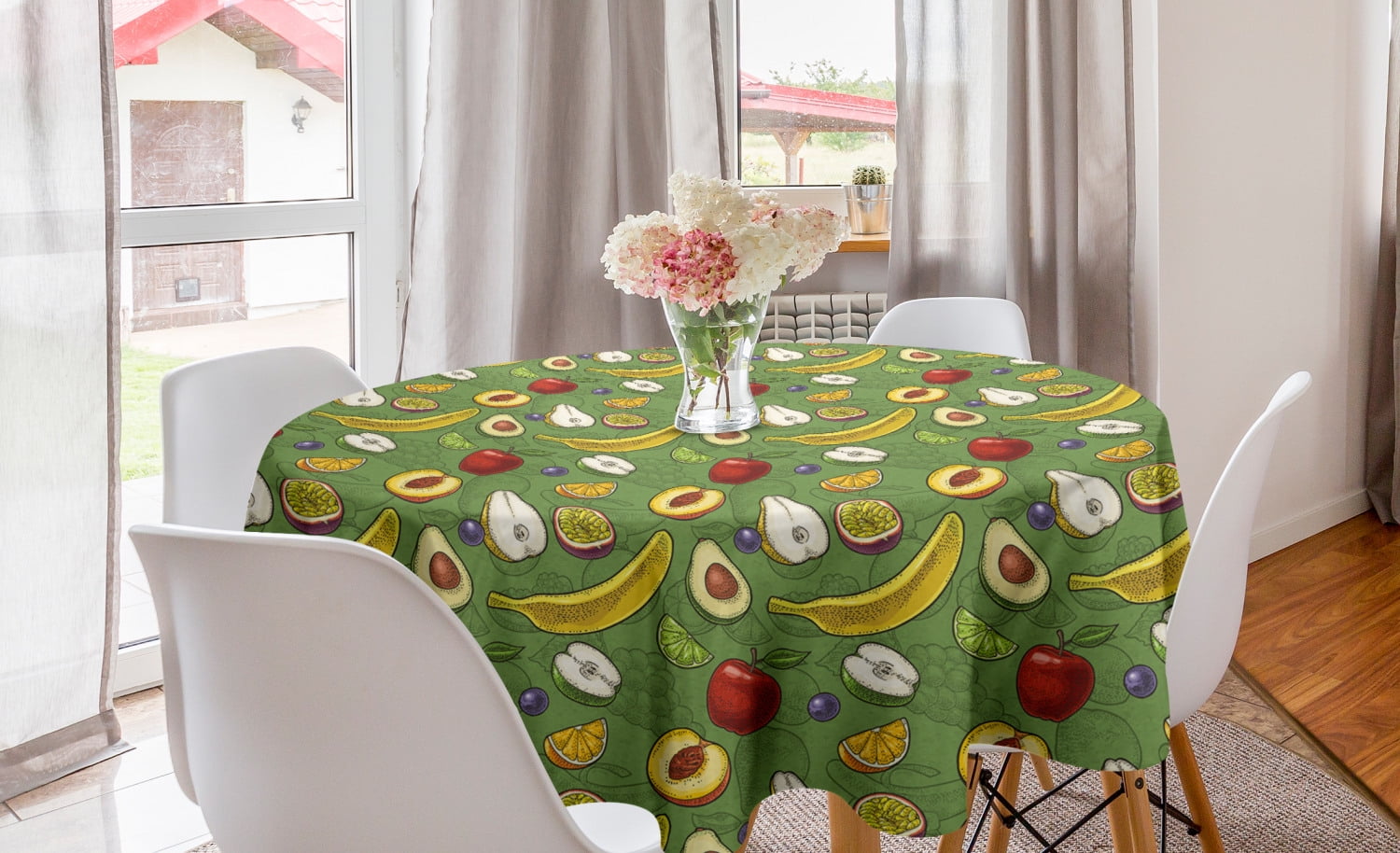 Fruits Round Tablecloth, Avocado Apples Banana Grapes Lime Healthy ...