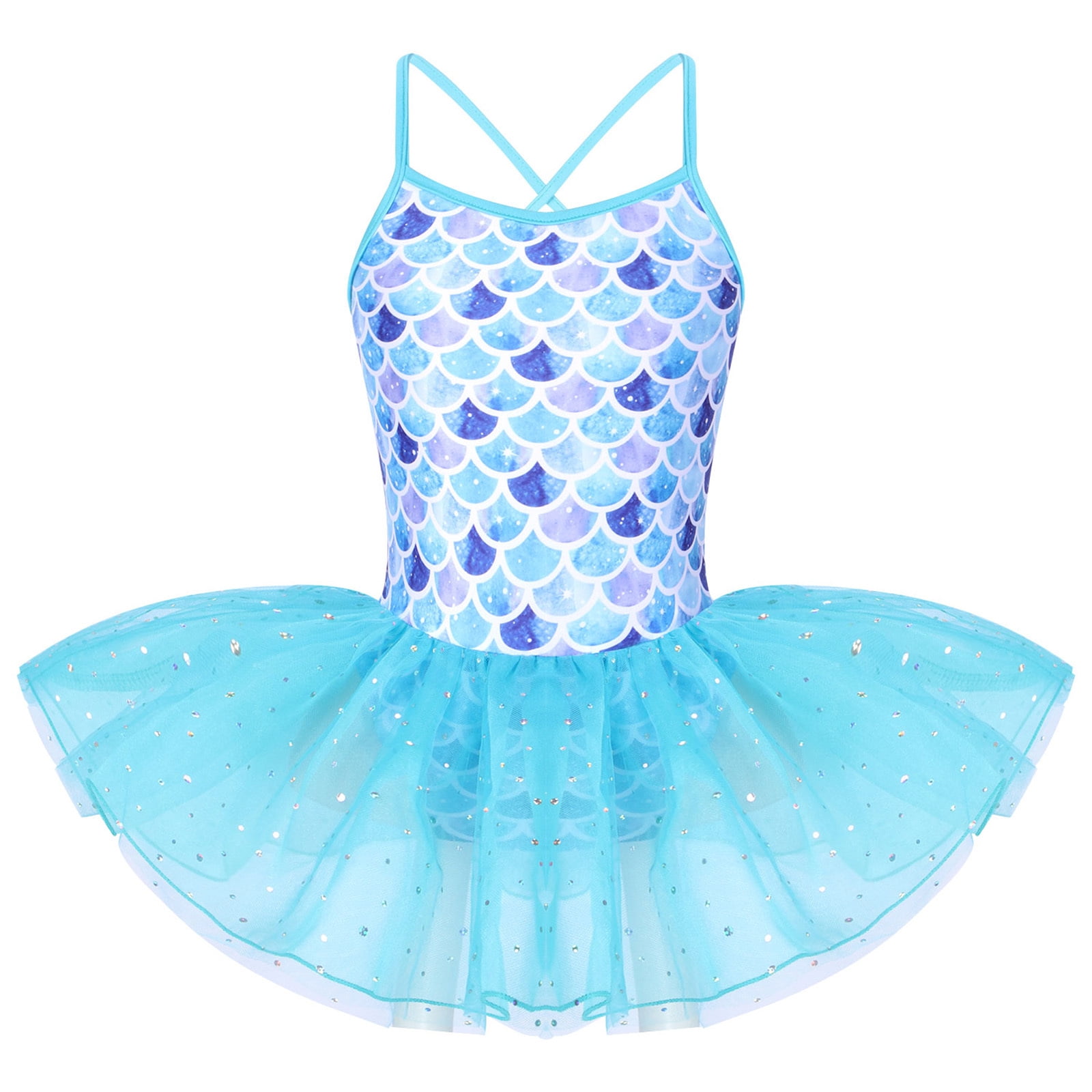 DPOIS Kids Girls Mermaid Princess Tutu Dress Fish Scale Leotard ...