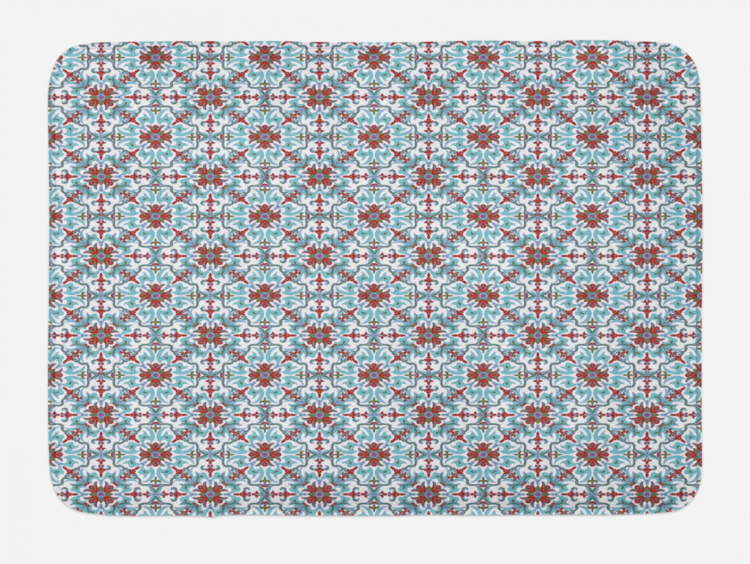 Vintage Bath Mat, Ethnic Antique Floral Pattern Italian Majolica Style ...