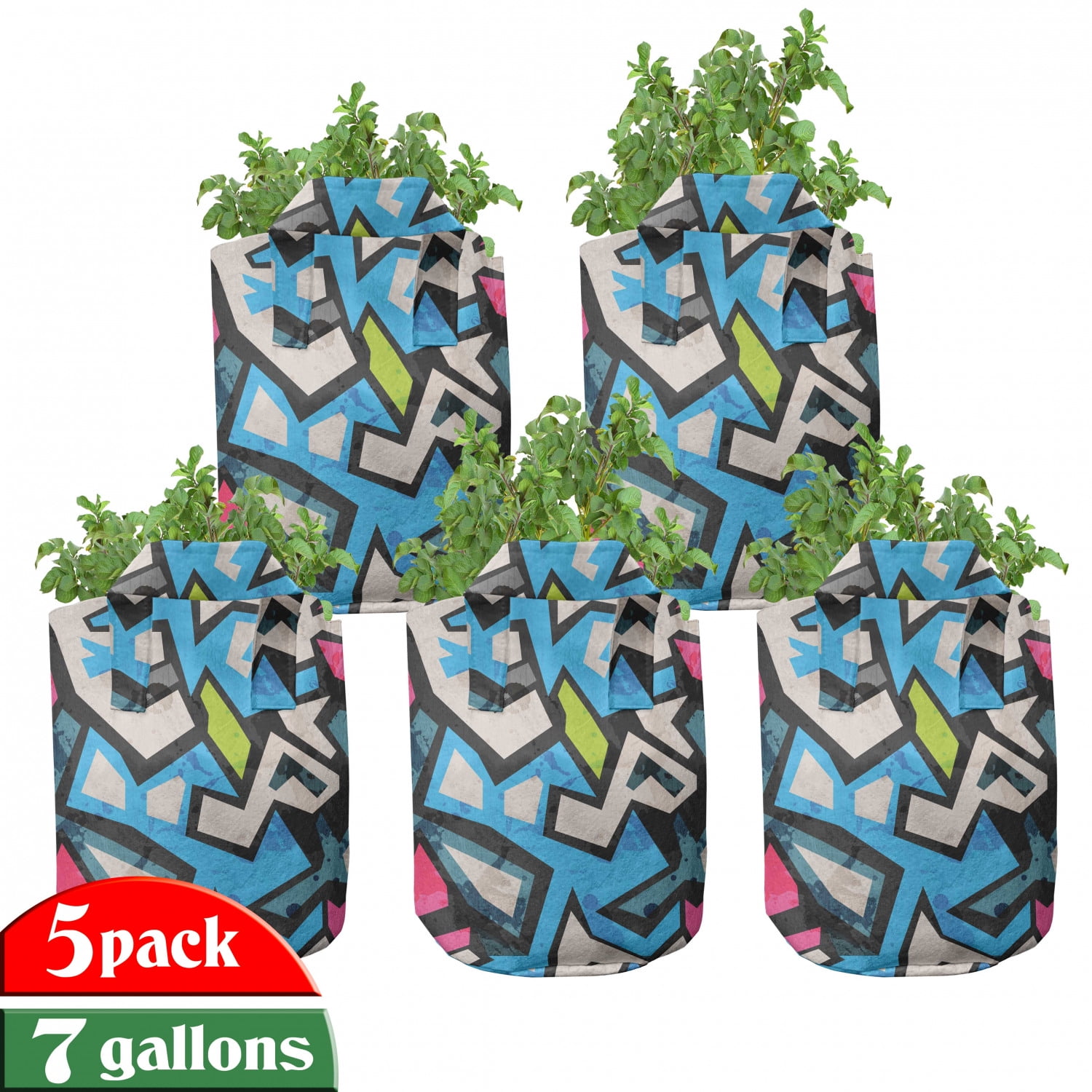 Grunge Grow Bags 5-Pack, Street Art Graffiti Funk, Heavyduty Fabric ...