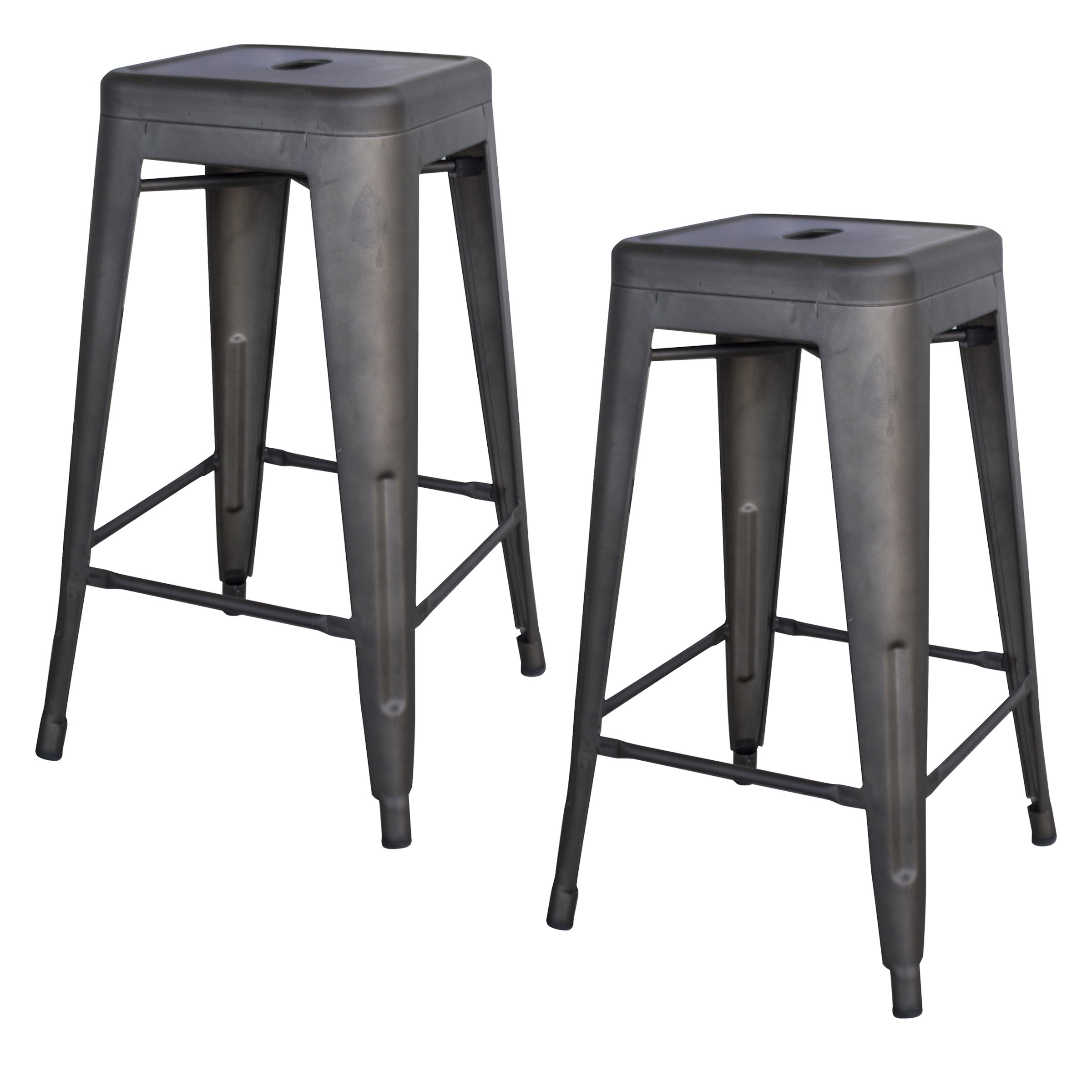 AmeriHome Rustic Gunmetal 24 in. Metal Bar Stool - 2 Piece - Walmart.com
