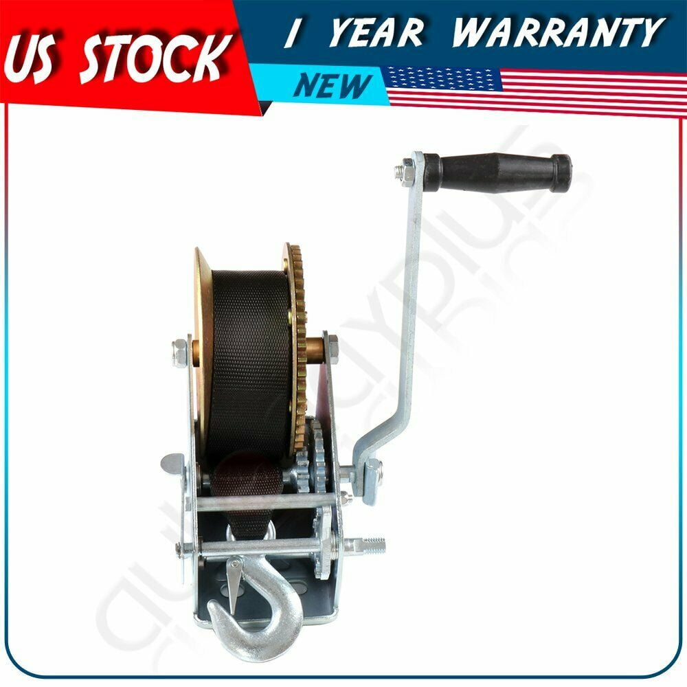 ECCPP 2 Speed Gear Hand Winch 3200lbs Hand Crank 10m Nylon Strap ATV ...
