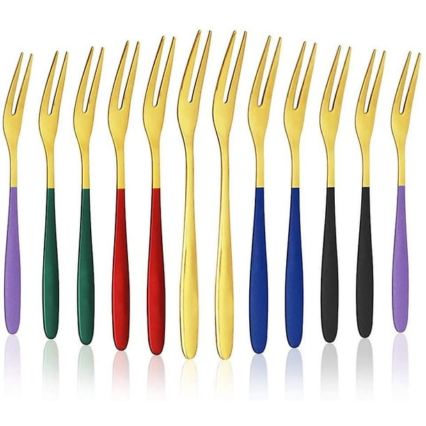 12 Fruit Cake Forks, 304 Stainless Steel Dessert Forks, Colorful Mini ...