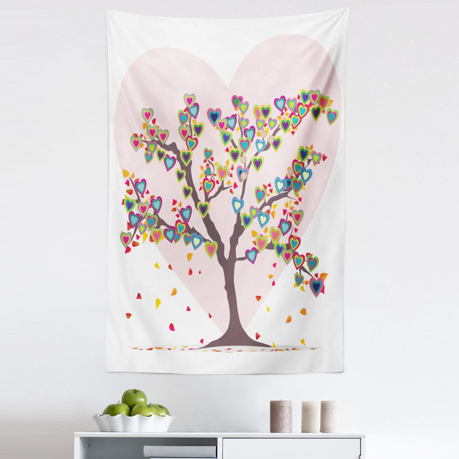 Love Tapestry, Tree with Leaves and Hearts Love Adore Celebrating ...