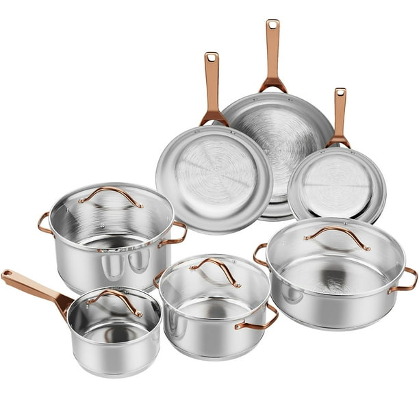 Costway 11pcs Pots & Pans Set Stainless Steel Kitchen Cookware w/ Gold ...
