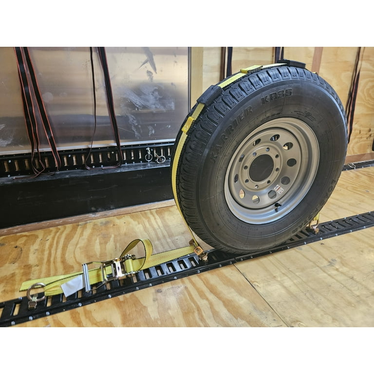 Mega Tie 4 Pack 2 x 10 E Track Tire Straps Over The Wheel Tire Car Hauler Ratchet Wheel Straps with E Track Fittings 3 Rubber Blocks Car Trailer