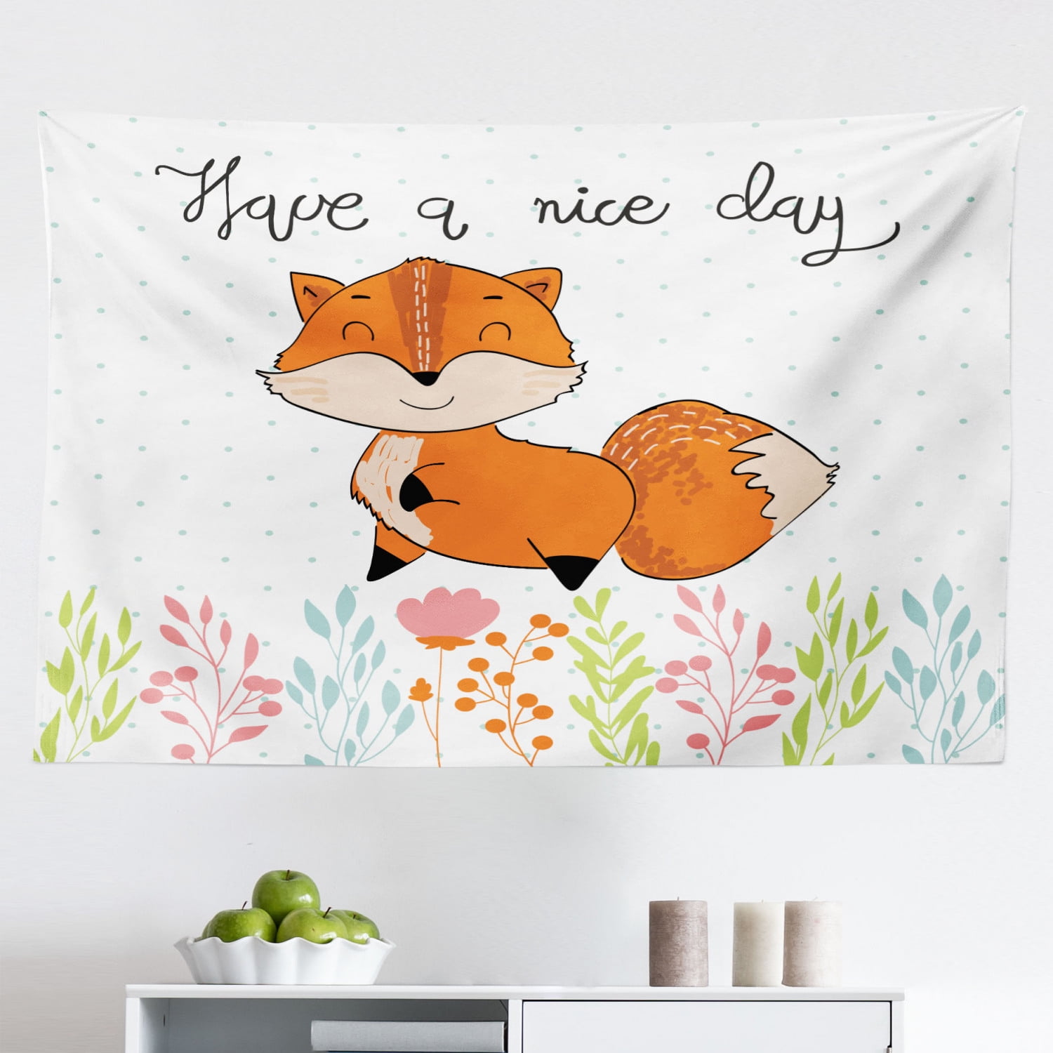 Fox Tapestry, Themed Pattern with Continuous Animal Head Print, Fabric ...