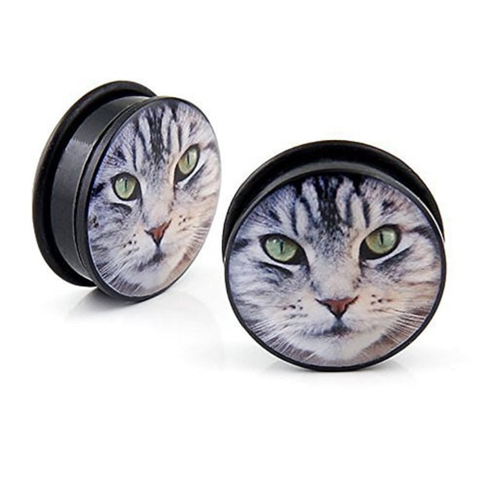 Cat Face O-Ring Acrylic Gauges/Plugs 5/8" (16mm) 2 Piece (1 Pair) (A/4 ...
