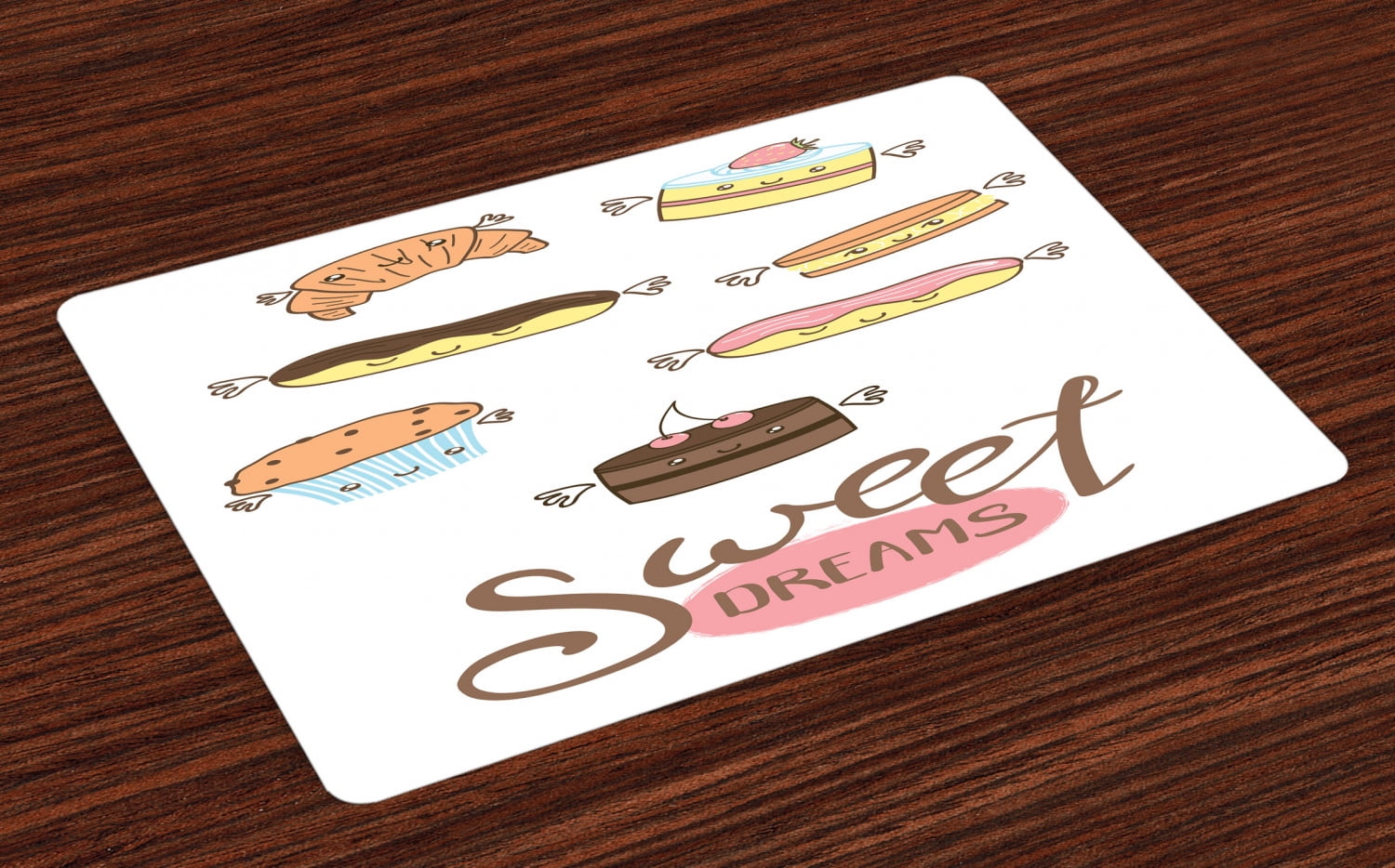 Sweet Dreams Placemats Set of 4 Hand Drawn Sweets Éclair Croissant and ...