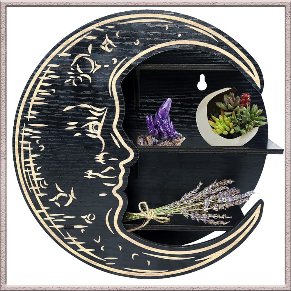 Rustic Wall-Mounted Crystal Display Moon Stand, Wall-Mounted Crystal ...