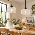 Black+Patterned Glass 9.45in Pendant Light, Adjustable Height Task ...