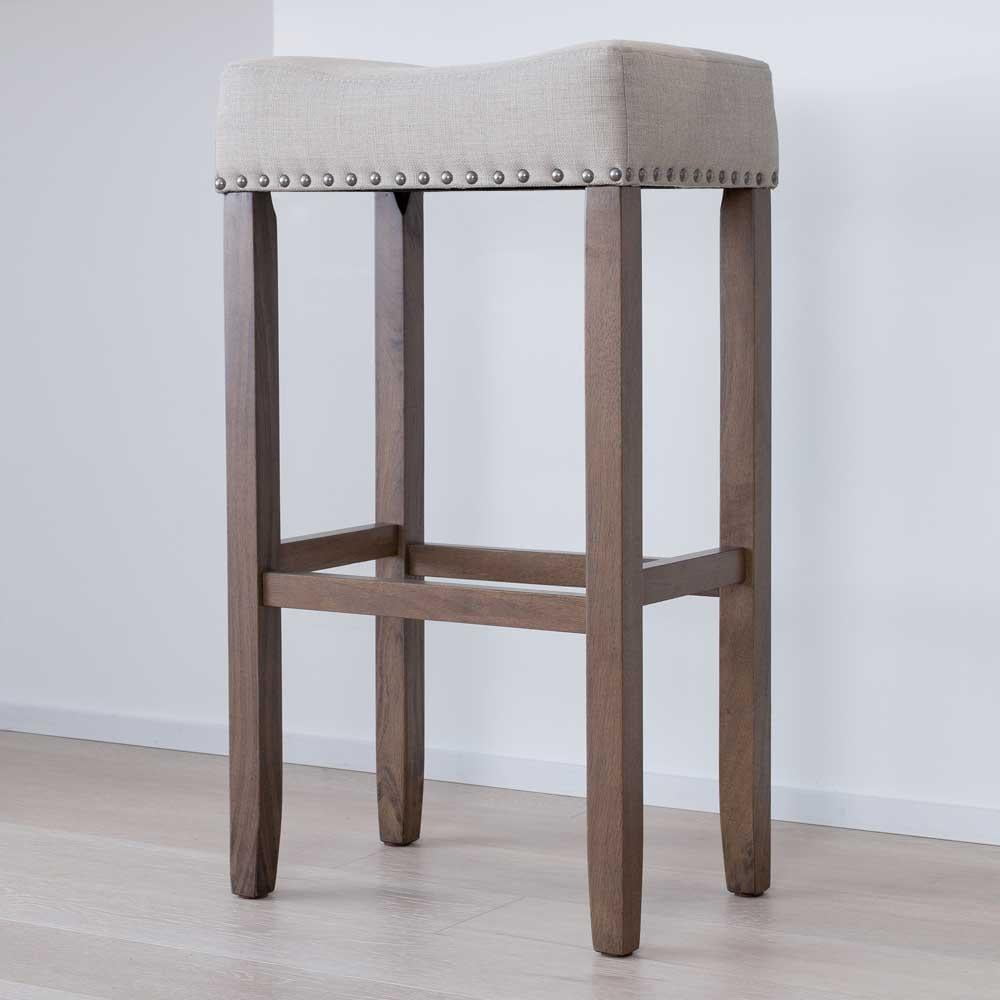 Nathan James Hylie Nailhead Wood Pub-Height Counter Bar Stool 29" Beige ...