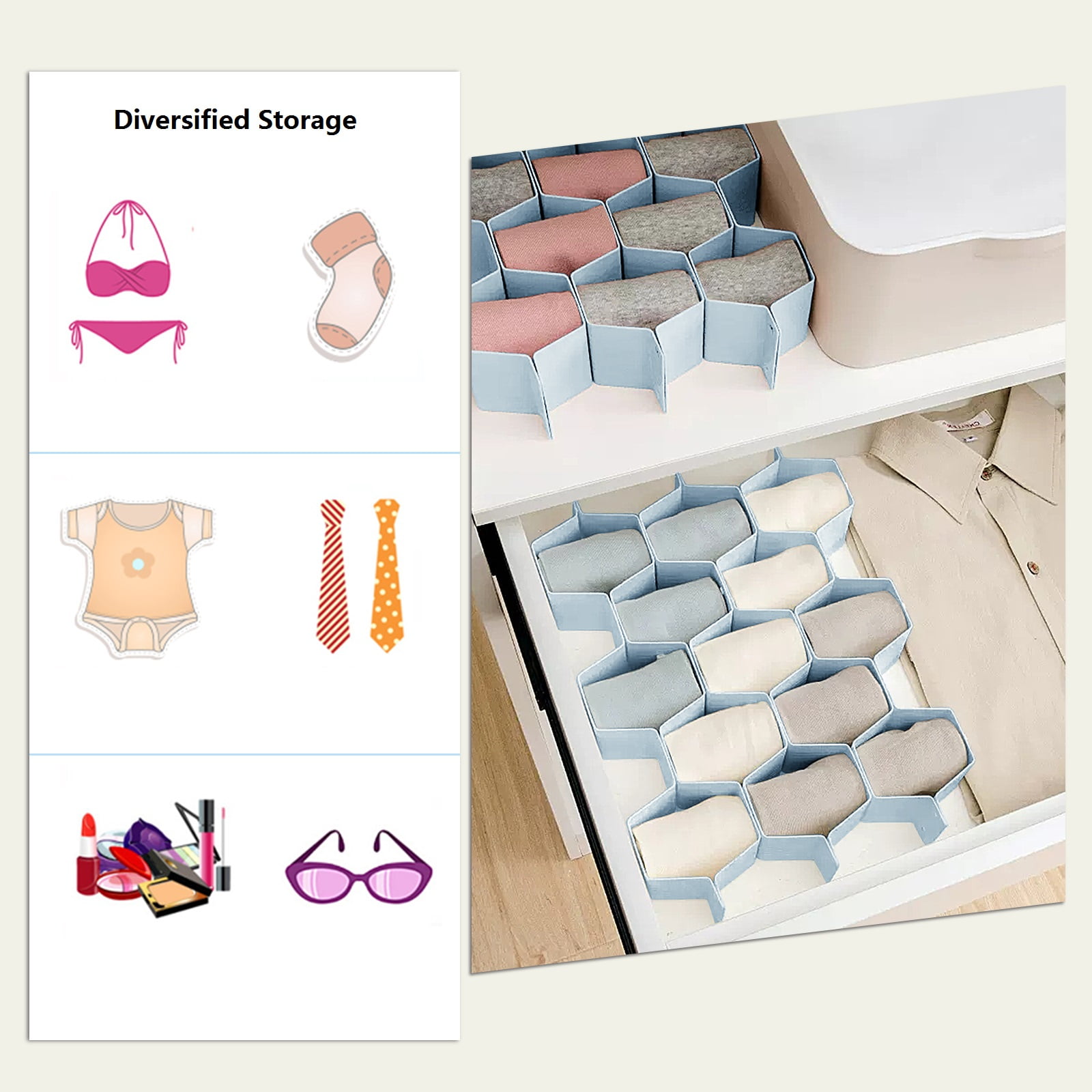 SUNYOK Honeycomb Drawer Organizer Separator Adjustable Hexagon Drawer ...