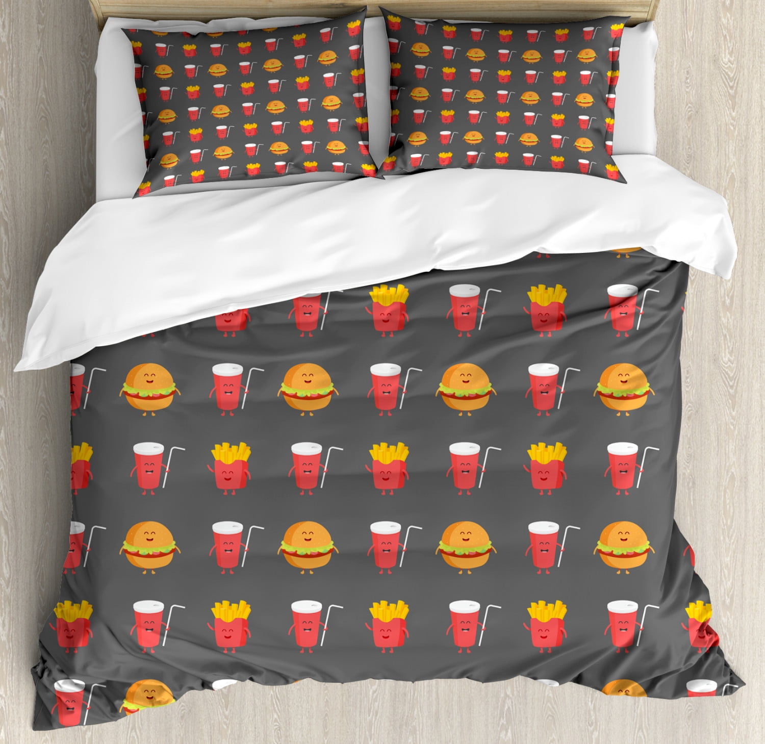 Snack Bar Duvet Cover Set King Size, Repetitive Pattern of French Fries ...