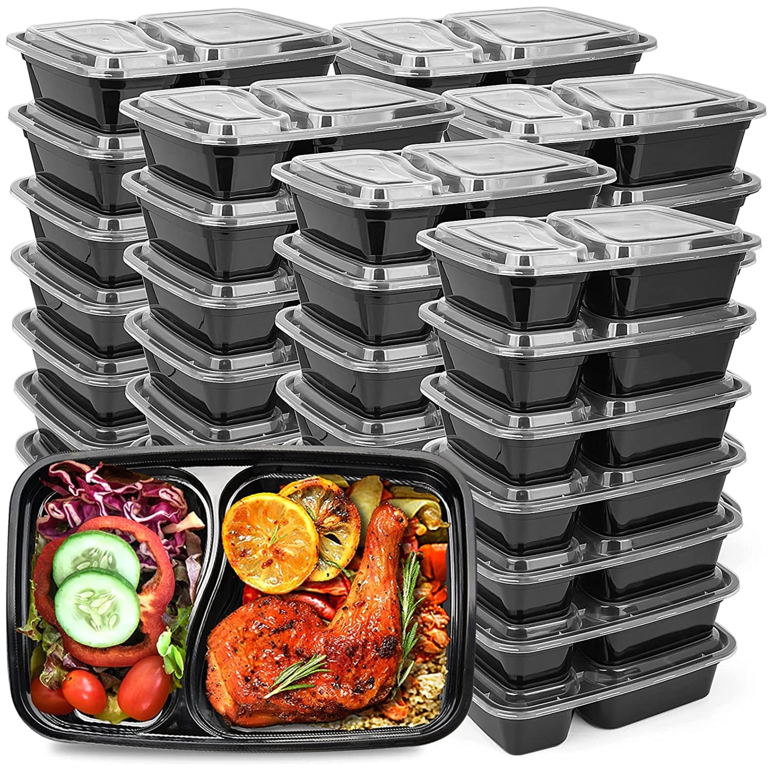 FungLam 32 oz 2 Compartment Meal Prep Food Staorage Container with Lids ...