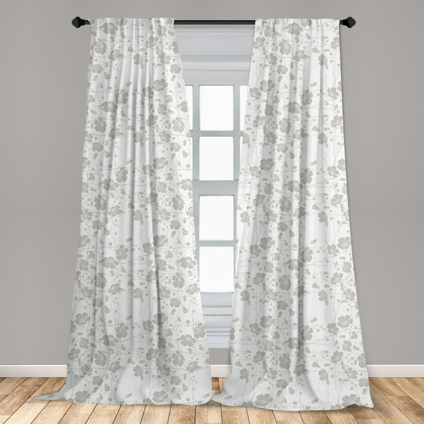 Grey Curtains 2 Panels Set, Natural Beauty Flower Hand Drawn Peonies ...