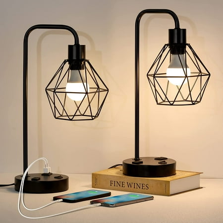 USB Edison Desk Lamp, Industrial Bedside Table Lamps Set of 2 Reading ...