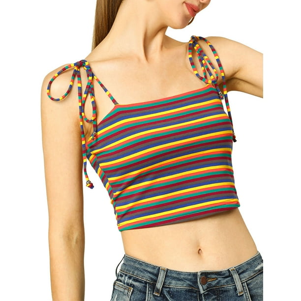 Allegra K - Allegra K Women's Colorful Rainbow Striped Tie Spaghetti ...
