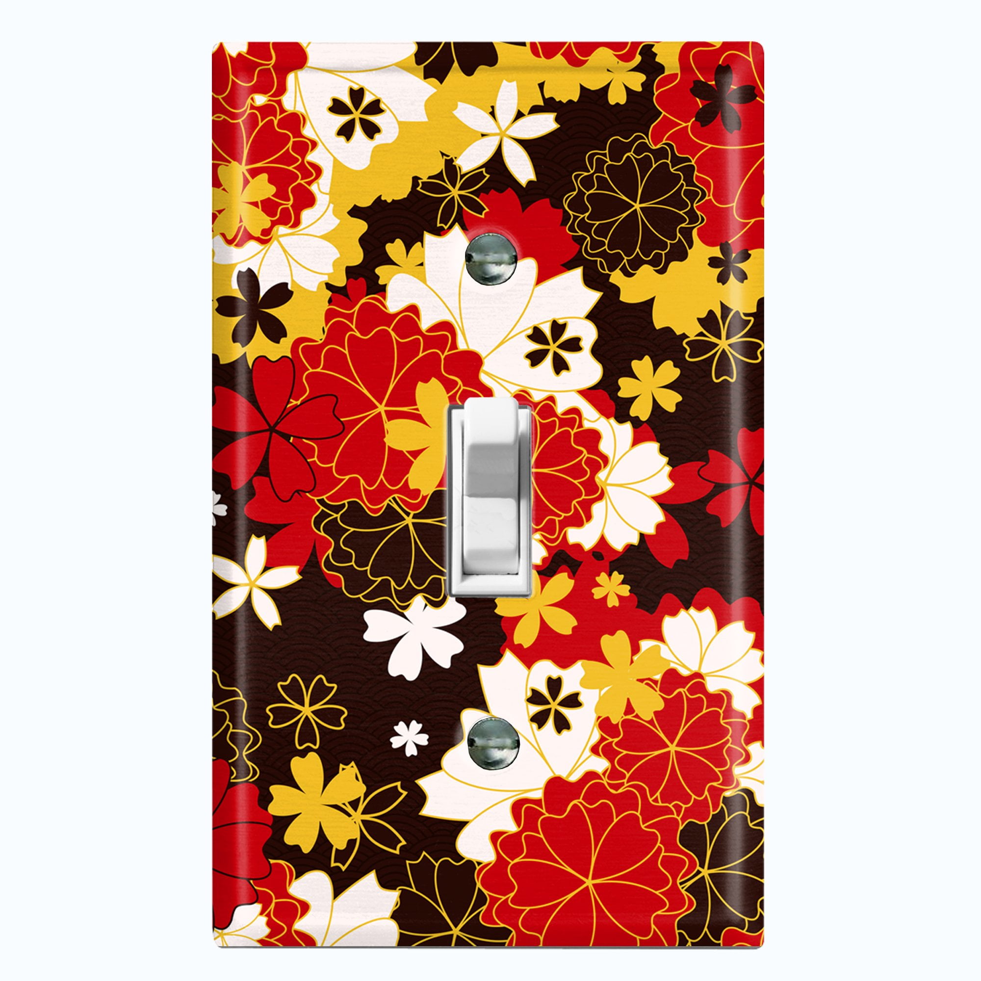 Metal Light Switch Plate Cover Japanese Flower Pattern Green Wallpaper ...