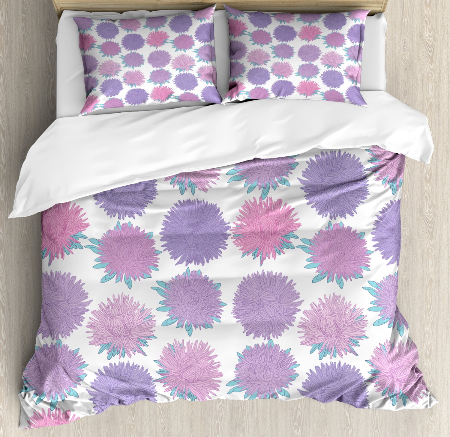 Aster Duvet Cover Set Queen Size, Feminine Romantic Composition with ...