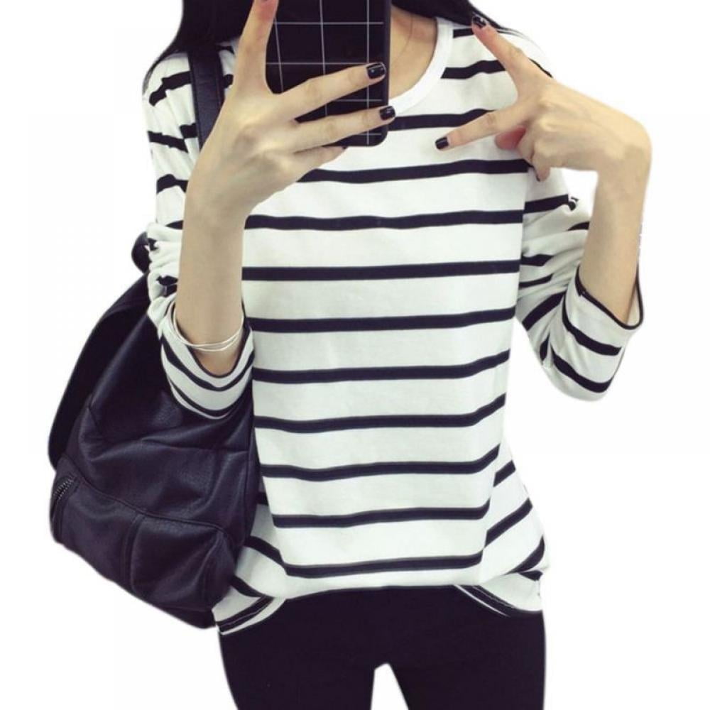 Click here for Generic Women T-Shirt Casual Top Black White Strip... prices