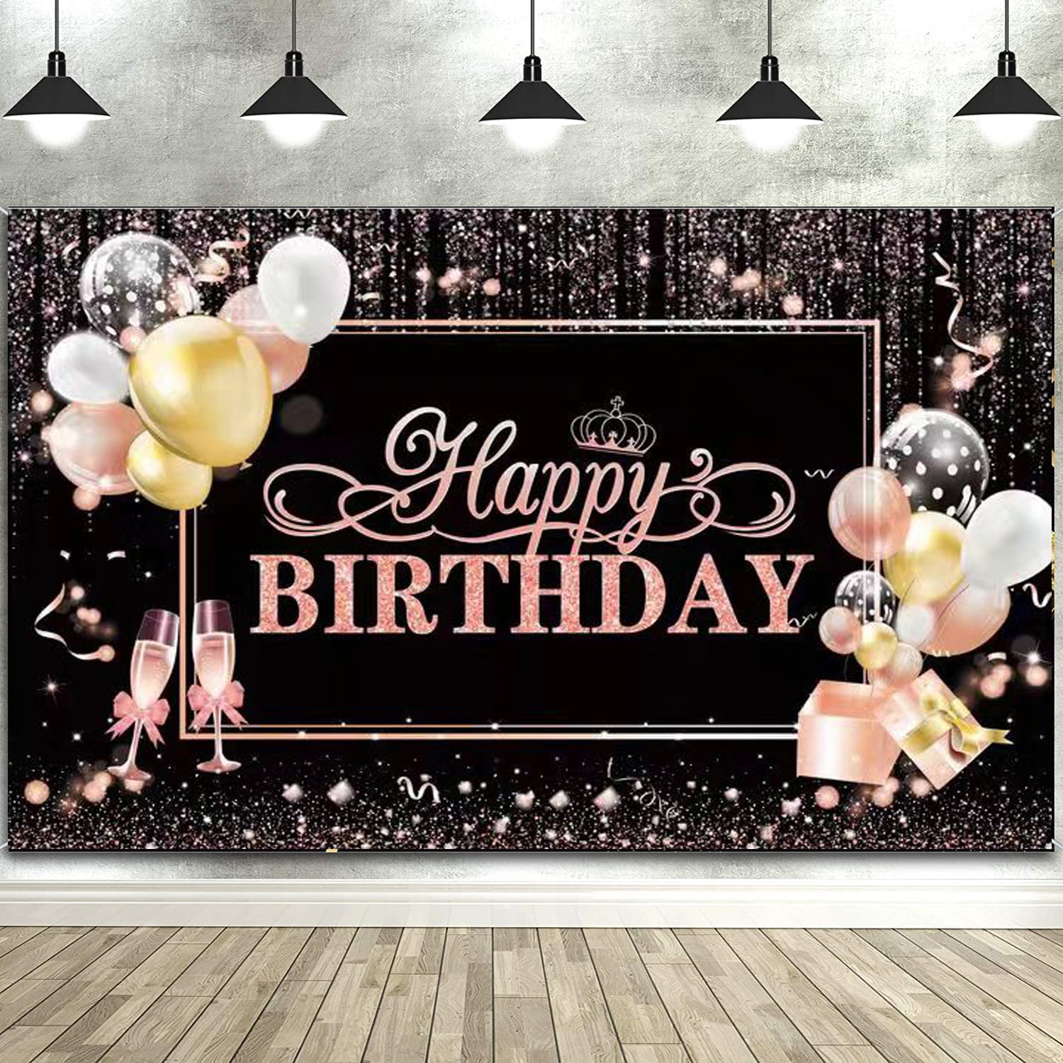 Buy Happy Birthday Banner Backdrop for Girls Women Rose Gold Birthday ...