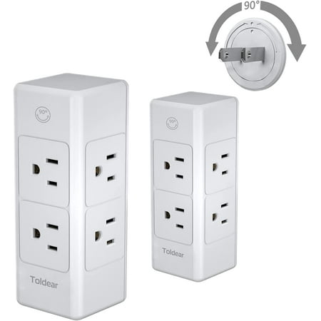 Plannu 2 Prong Power Strip Wall Outlet Extender with 6 Outlets(3 Sided ...