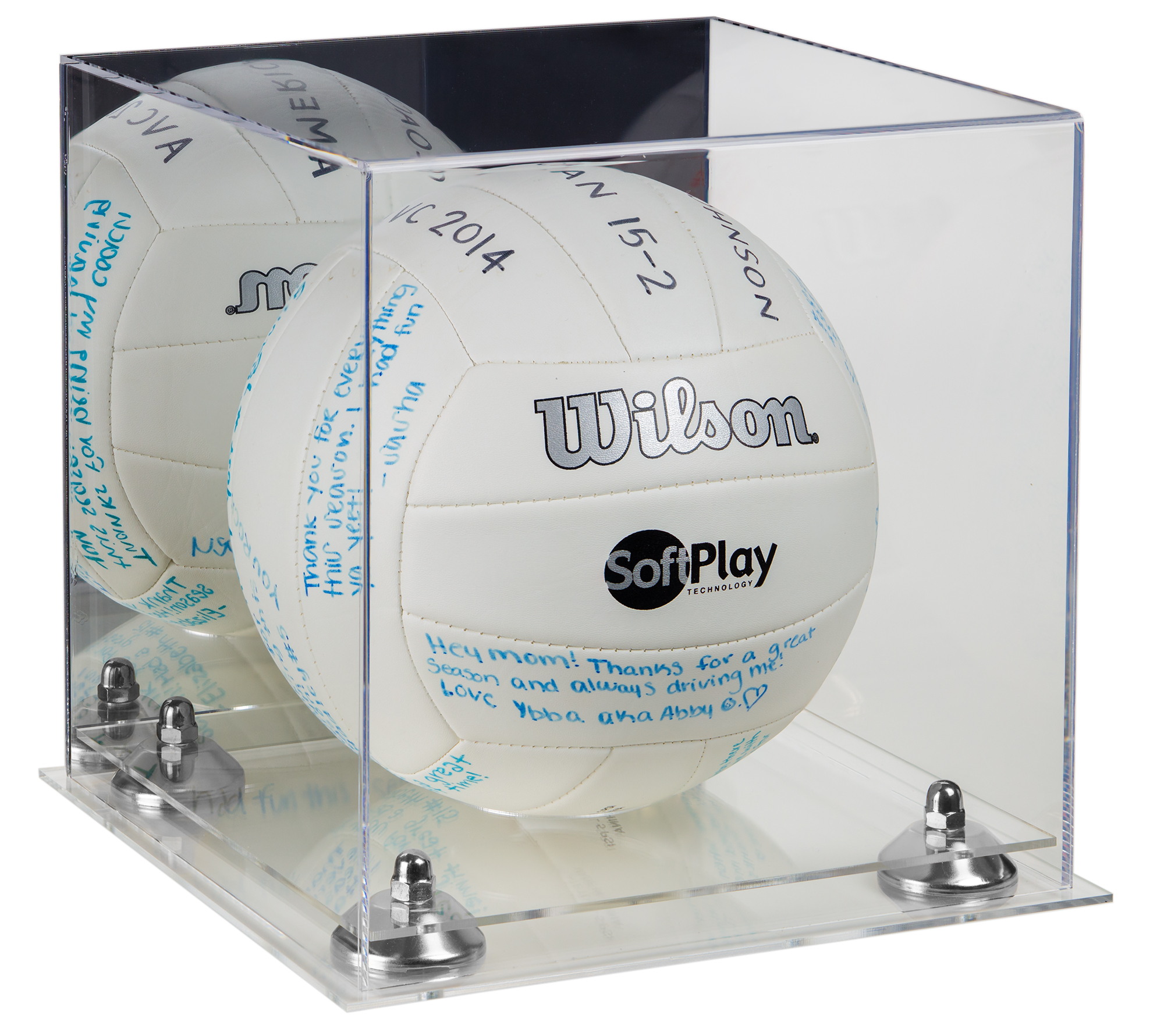 Deluxe Acrylic Volleyball Display Case with Mirror, Silver Risers and ...
