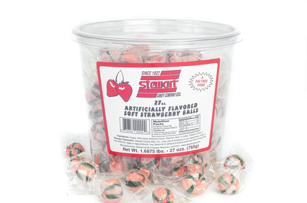 Stewart Candy Strawberry Flavored Soft Candy Puff Balls - 27oz Tub for ...
