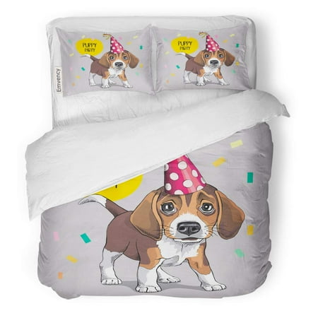 RYLABLUE 3 Piece Bedding Set Brown Dog Festive Puppy Beagle in Party ...