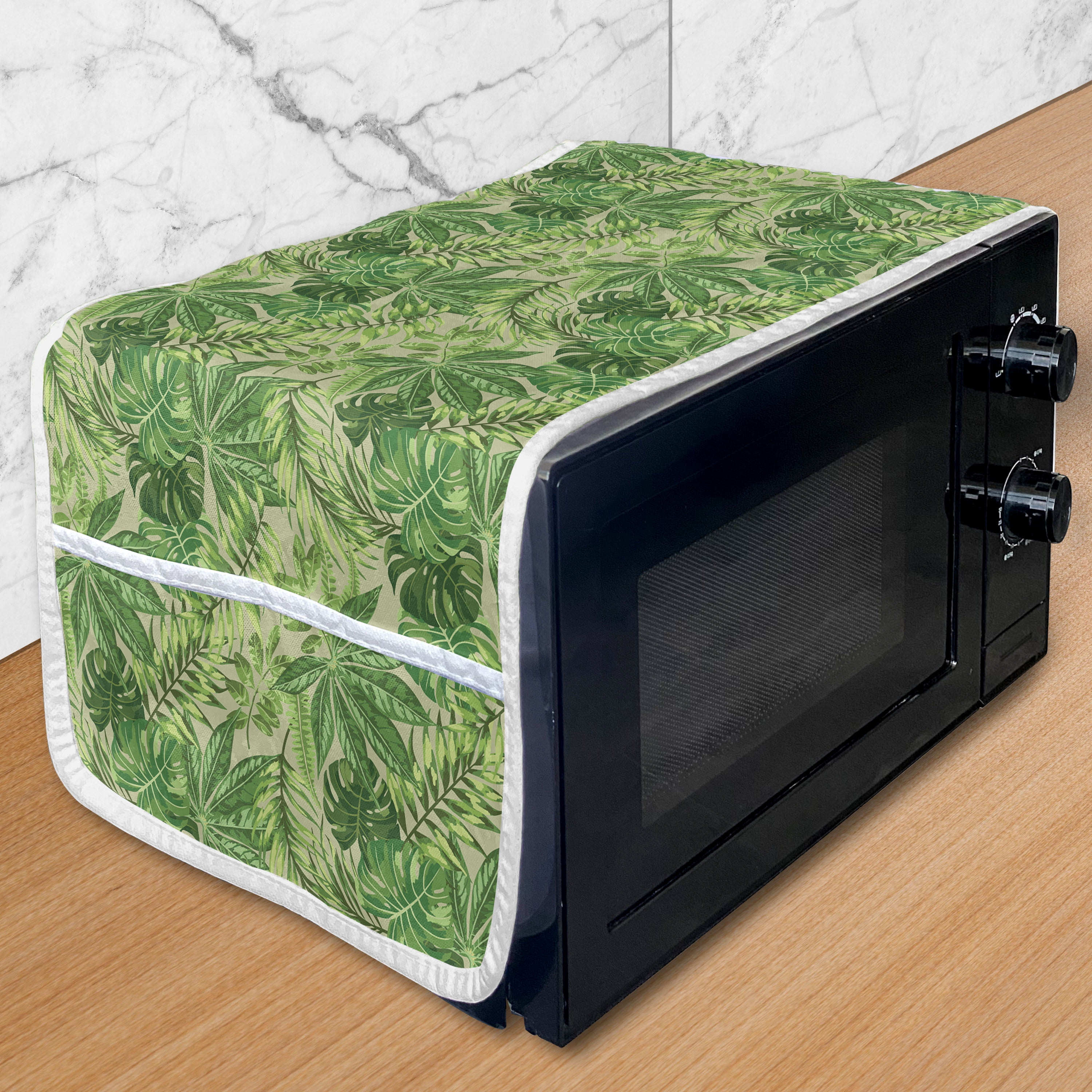 Green Leaf Microwave Oven Cover, Exotic Pattern with Tropical Leaves ...