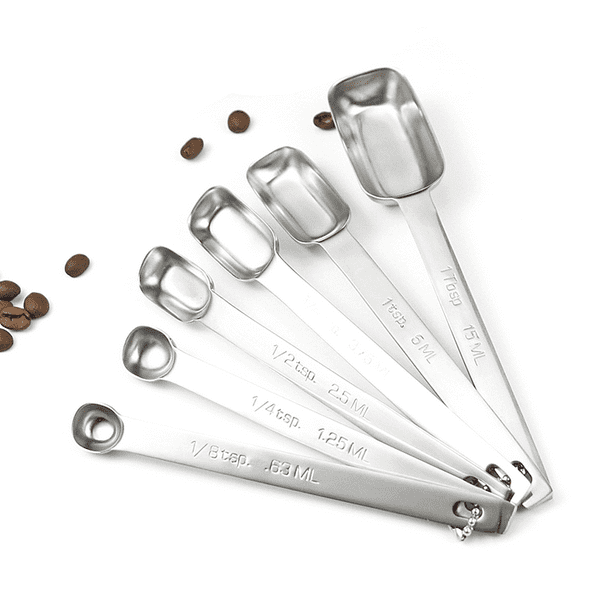 Chef Measuring Spoons 6-Piece Set, Stainless Steel Metal Measuring ...