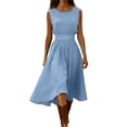 BONIXOOM Womens Dress Casual, Linen Summer Midi Dress, Sleeveless ...