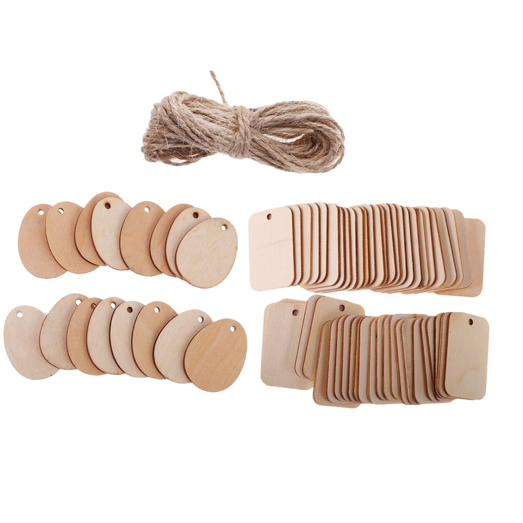 100 Pieces Unfinished Wood Wooden Tags Hanging Label Scrapbooking ...