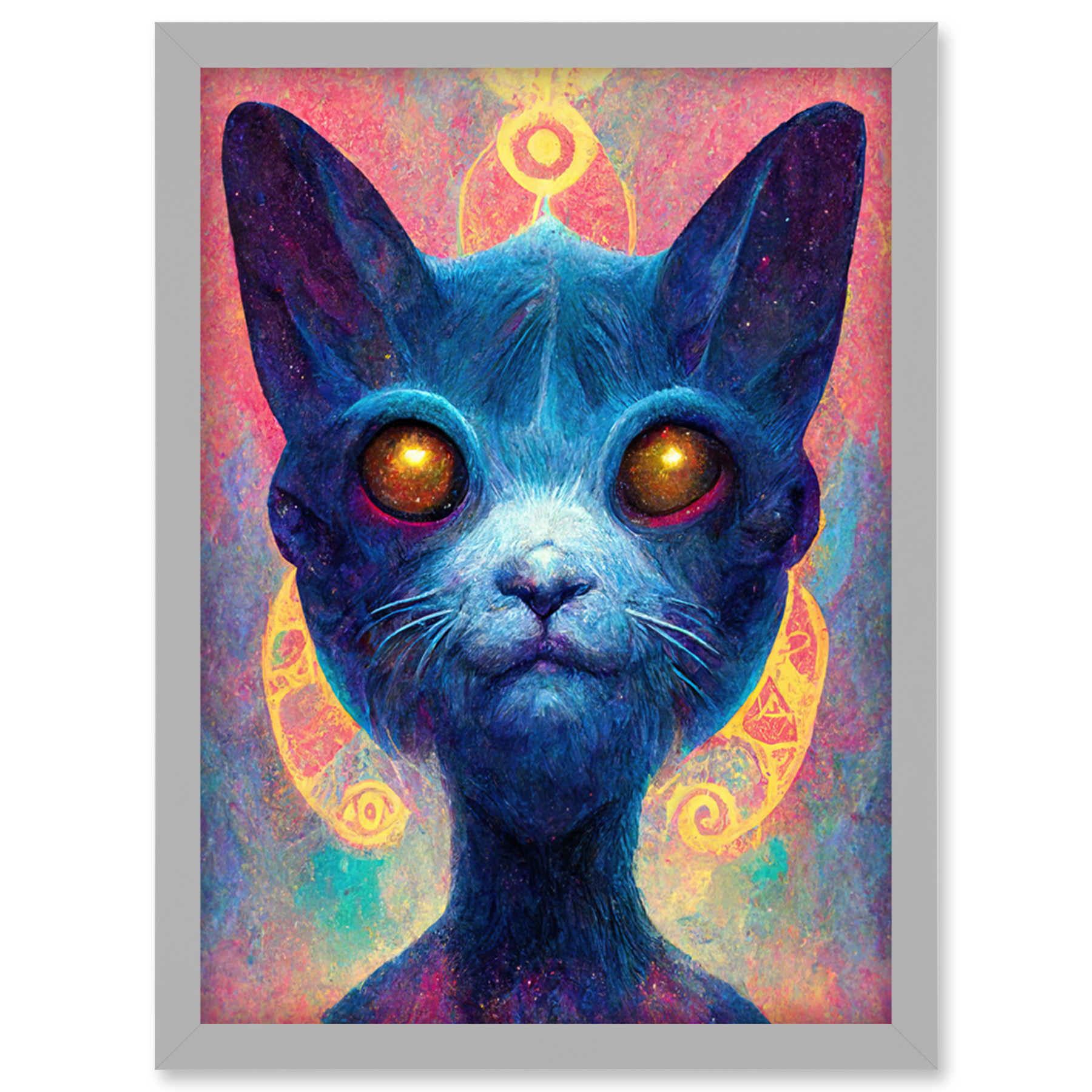 Cosmos Astral Cat With Colourful Energy Frequencies Artwork Framed Wall ...