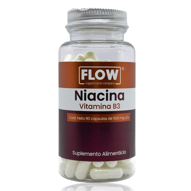 Niacina 90 cápsulas de 500 mg FLOW Vitamina B3 Niacinamida FLOW FLOWNIACINAVZ | Bodega Aurrera ...
