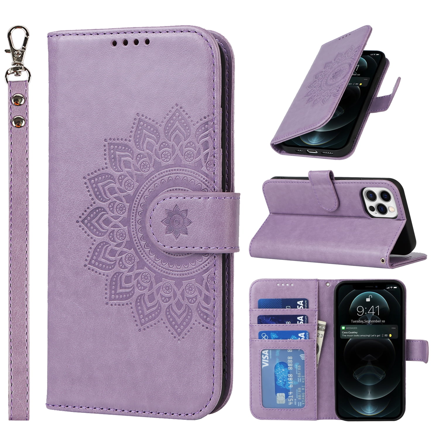 for iPhone 12 Pro / 12 6.1" Wallet Case, with Hand Strap Embossed ...